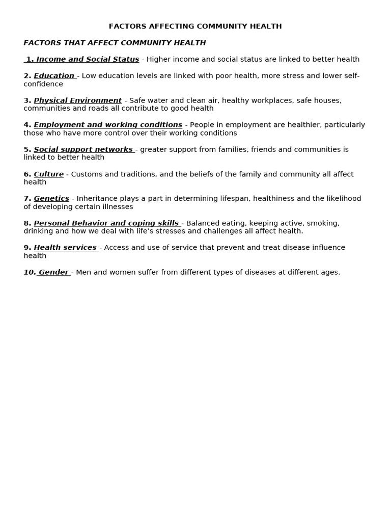Factors Affecting Community Health | PDF