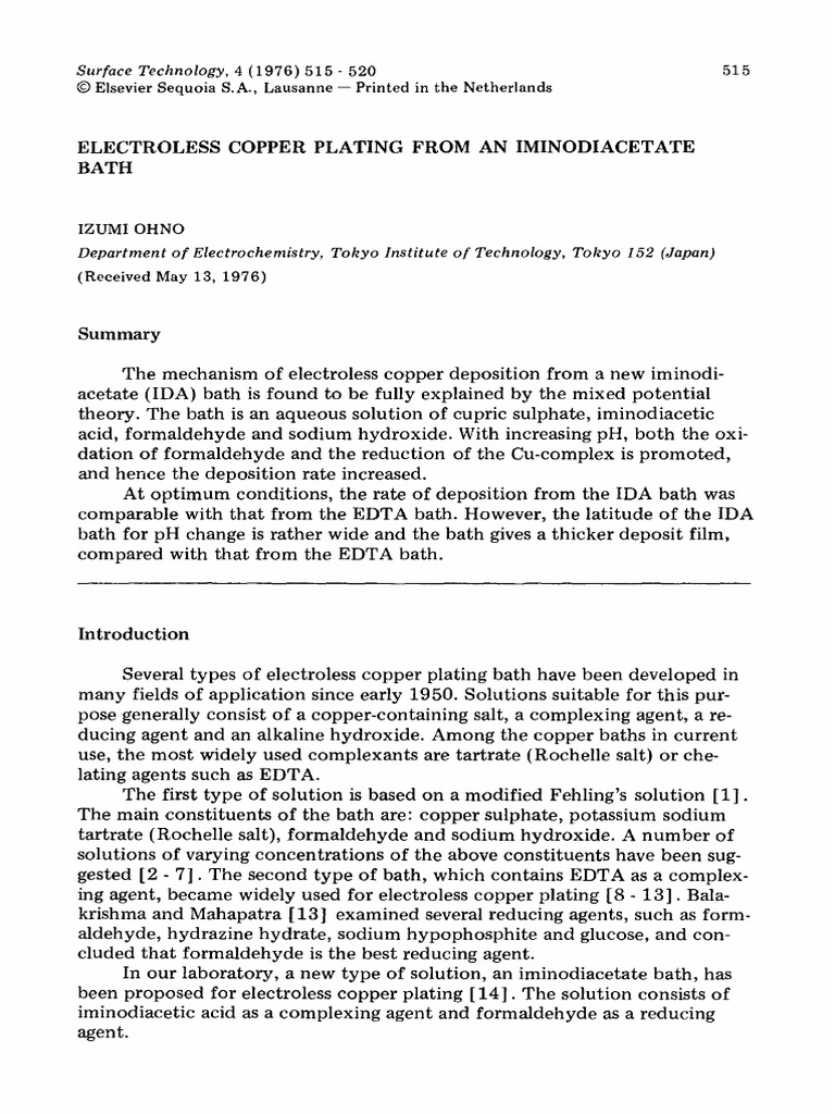ELECTROLESS COPPER PLATING FROM AN IMINODIACETATE BATH | PDF ...