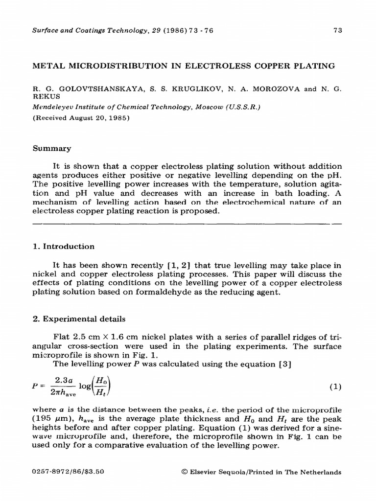 Metal Microdistribution in Electroless Copper Plating | PDF | Redox | Chemical Reactions