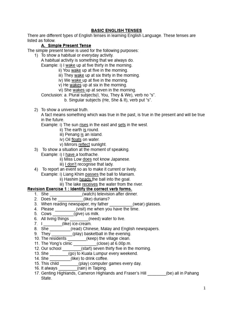 Basic English Tenses | PDF | Grammatical Tense | Verb