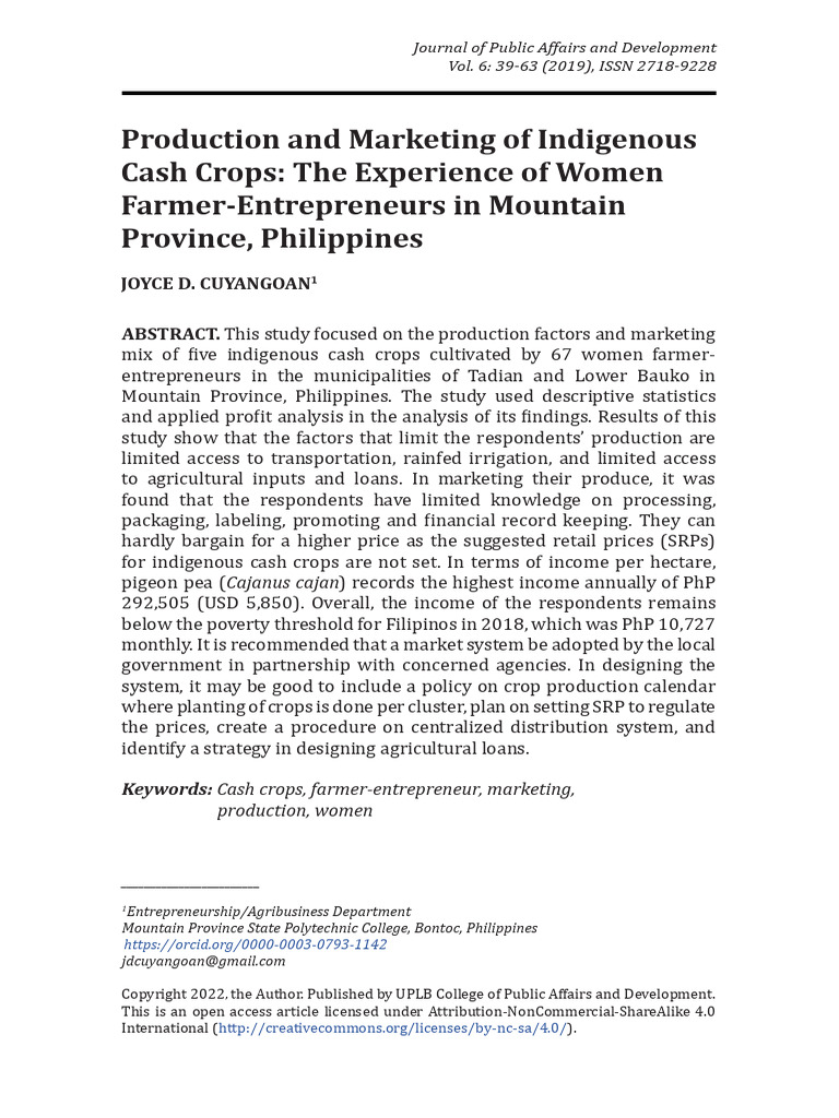 Production and Marketing of Indigenous Cash Crops_ The Experience | PDF | Agriculture | Depreciation