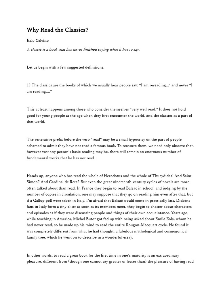 Why Read The Classics Italo Calvino | PDF | The Pickwick Papers | Odyssey