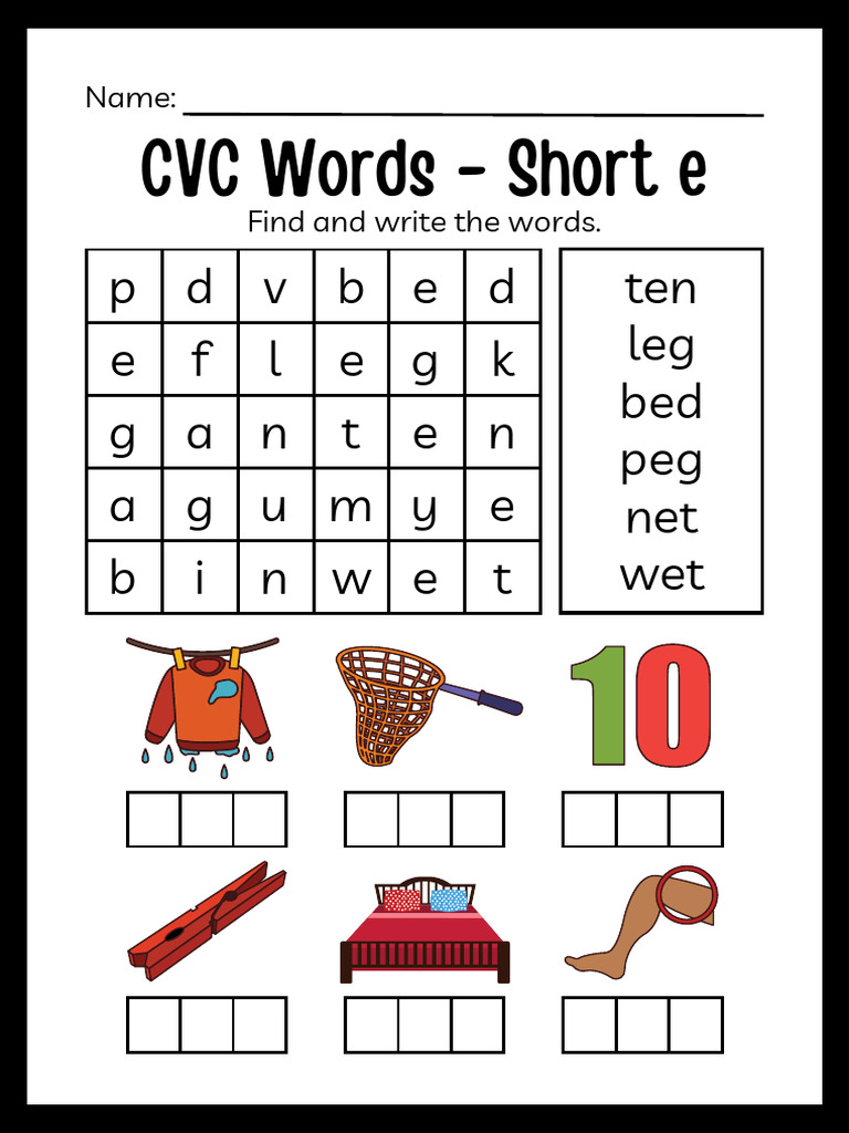 CVC Words with Short E Practice | PDF