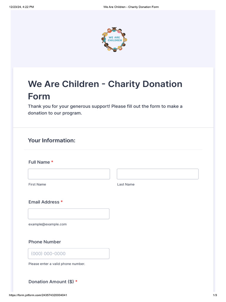 We Are Children - Charity Donation Form | PDF