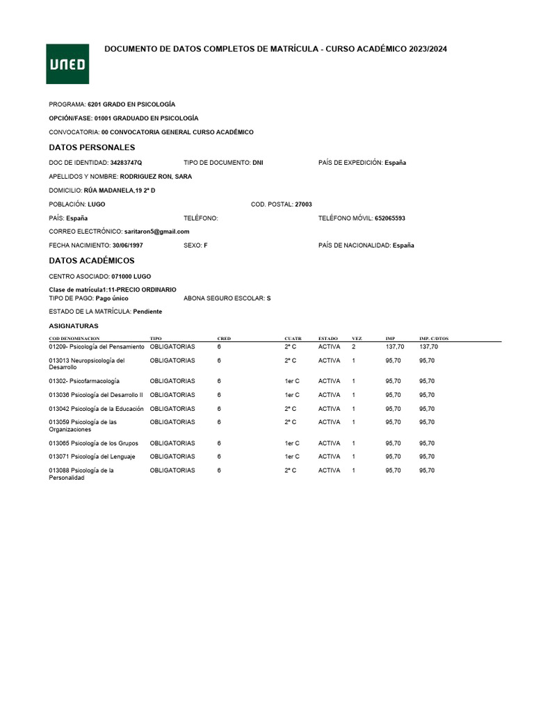 In For Me Documento Matric Ula Eee S | PDF