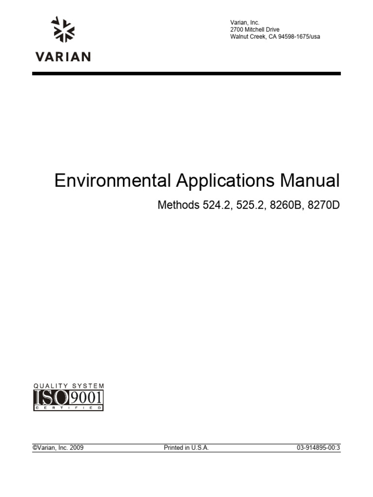 Environmental Applications Manual-Methods 524.2, 525.2, 8260B, 8270D ...
