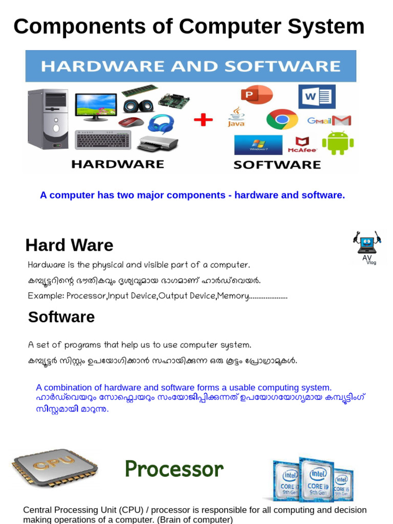 Components of Computer System: A Computer Has Two Major Components - Hardware and Software | PDF