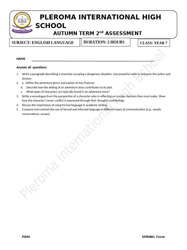 Year 7 English Language Assessment Guide | PDF