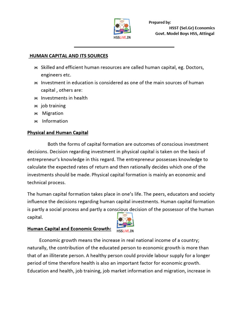 Hsslive-Xi-Eco-Ch-5. Human Capital Formation in India | PDF | Government Spending | Gross ...