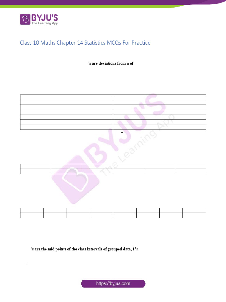 Class 10 Maths Chapter 14 Statistics MCQs For Practice | PDF | Mode ...