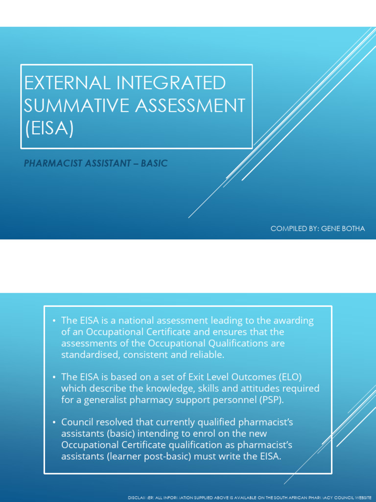 EISA Exam Guide for Pharmacist Assistants | PDF | Pharmacist
