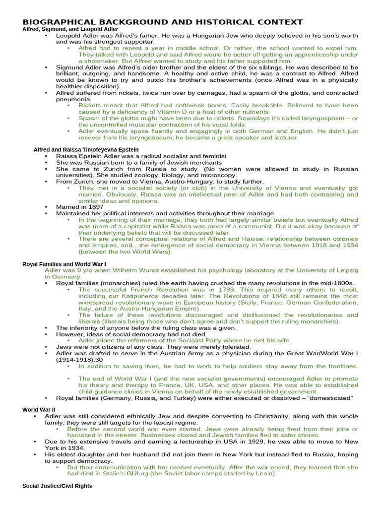AAdler Script Main Handout | PDF | Sigmund Freud | Unconscious Mind
