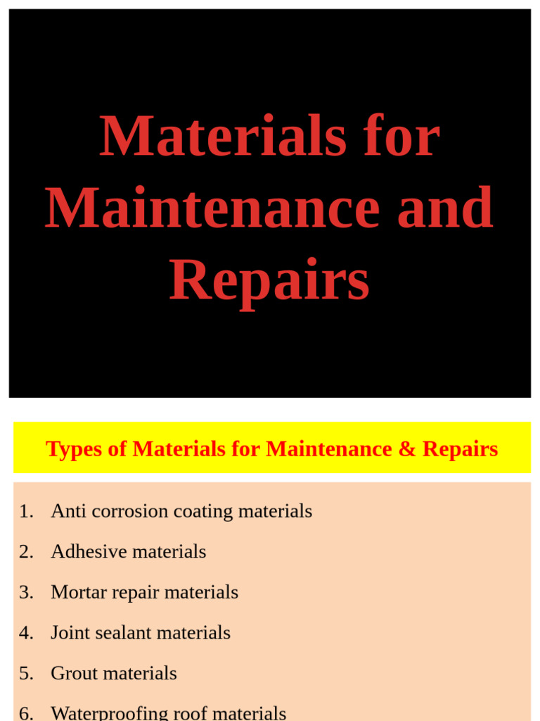 Unit 3 Materials For Maintenance and Repairs | PDF | Adhesive | Mortar (Masonry)