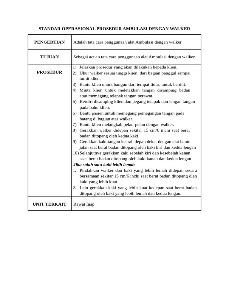 SOP Penggunaan Walker di Rumah Sakit | PDF