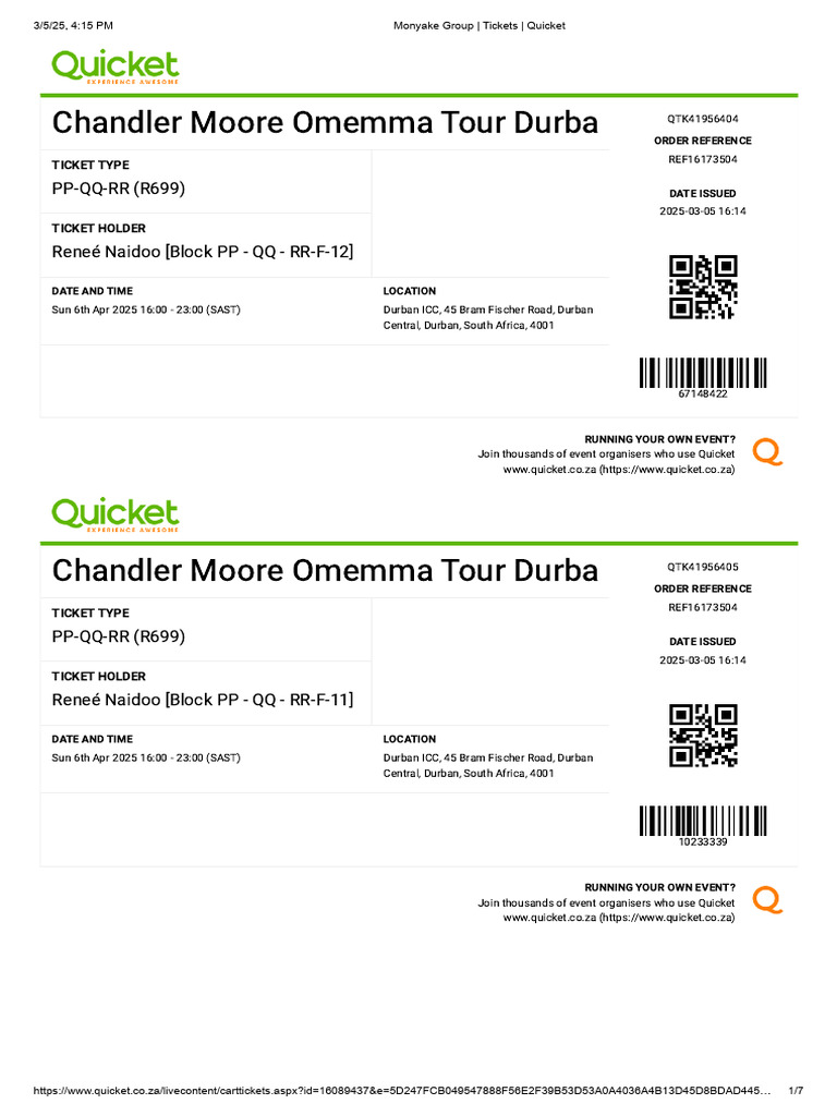 Chandler Moore Durban Tour 2025 | PDF