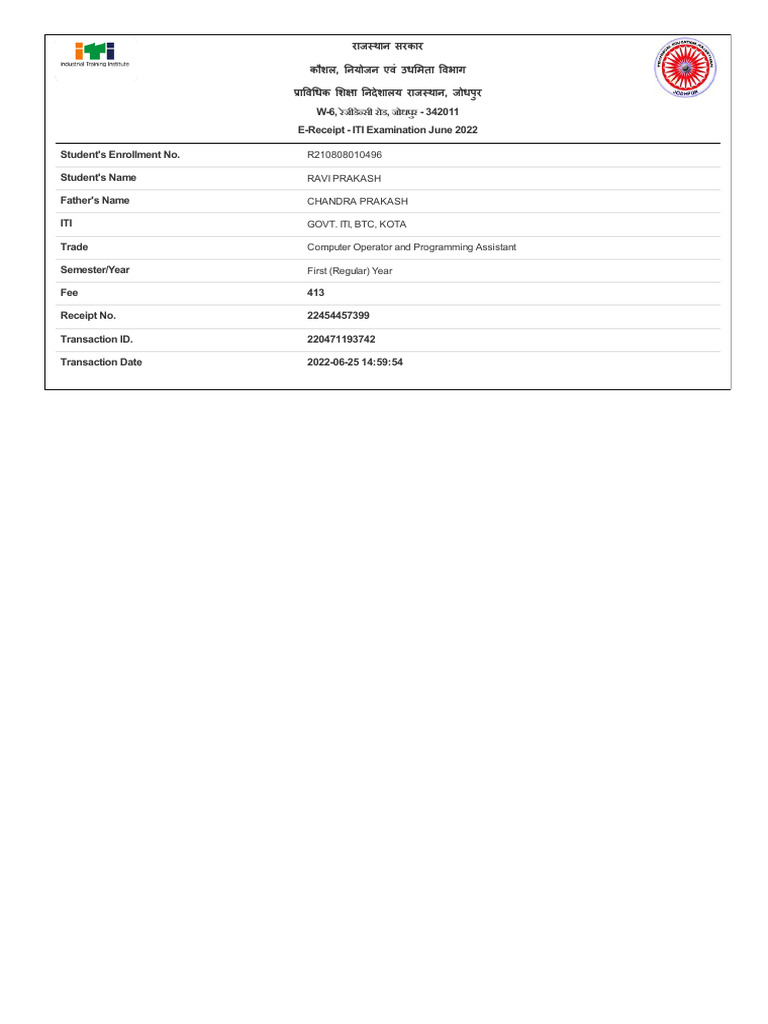 R210808010496 Ravi Prakash Chandra Prakash Govt. Iti, BTC, Kota ...