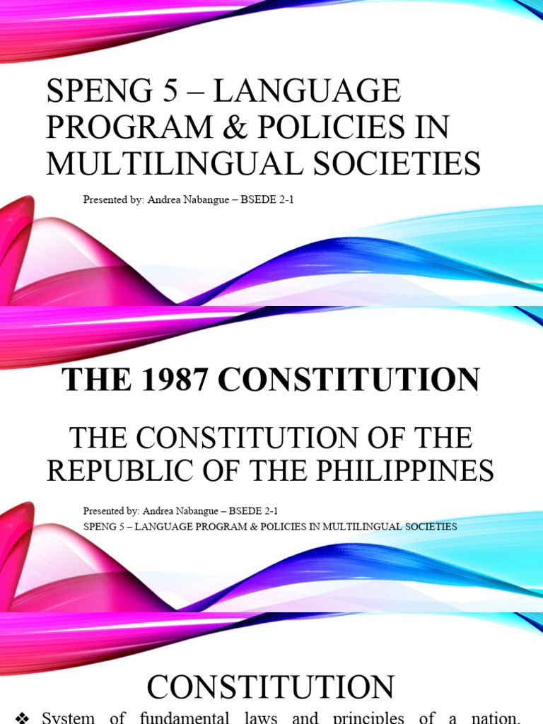 SPENG 5 1987 Constitution | PDF | Constitution | Multilingualism
