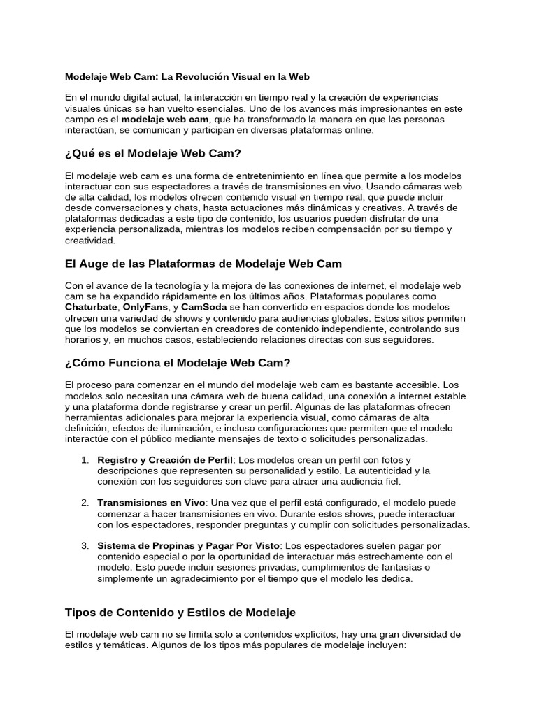 Modelaje Web Cam - La Revolución Visual en La Web | PDF | Red mundial | Internet y web