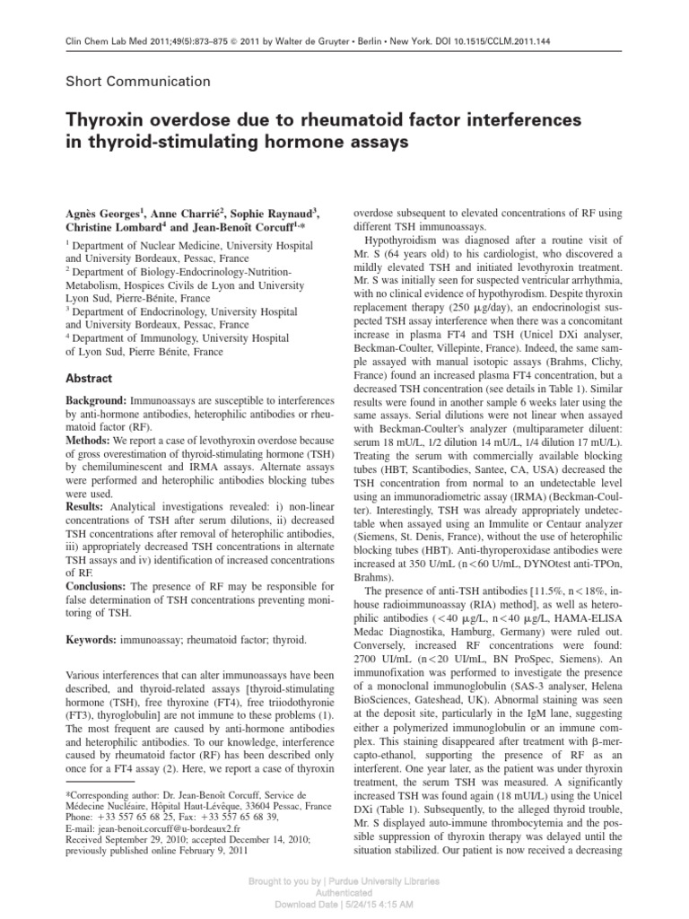 Thyroxin Overdose from RF Interference | PDF | Thyroid Stimulating ...