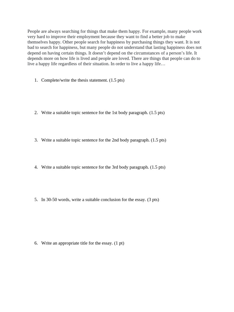 Sample process essay outline | PDF