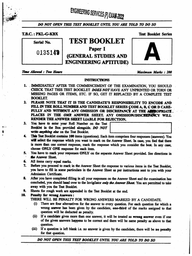 Ese Pre General Studies Engineering Aptitude Paper 1 2022 | PDF