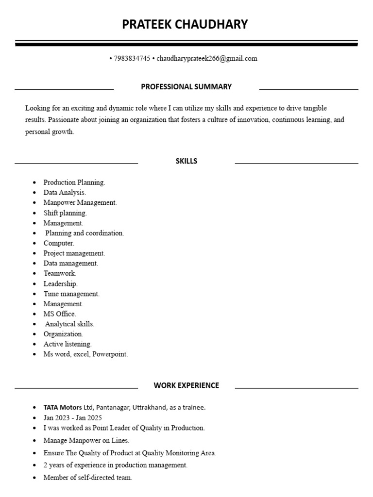 Prateek Chaudhary Resume PDF | PDF | Business