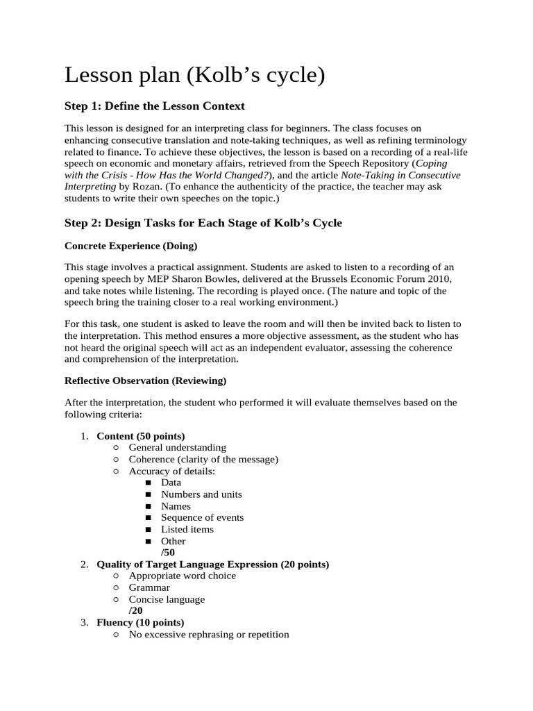 Holubinka_Lesson plan (Kolb’s cycle) | PDF | Fluency | Information