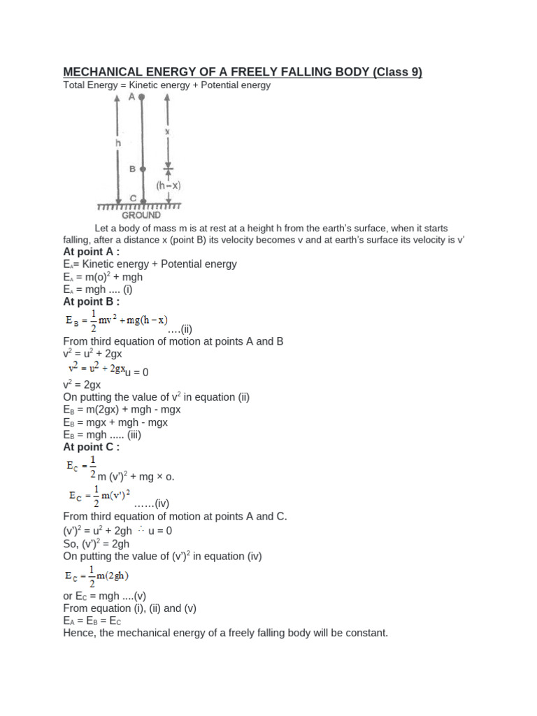 Mechanical Energy of A Freely Falling Body | PDF