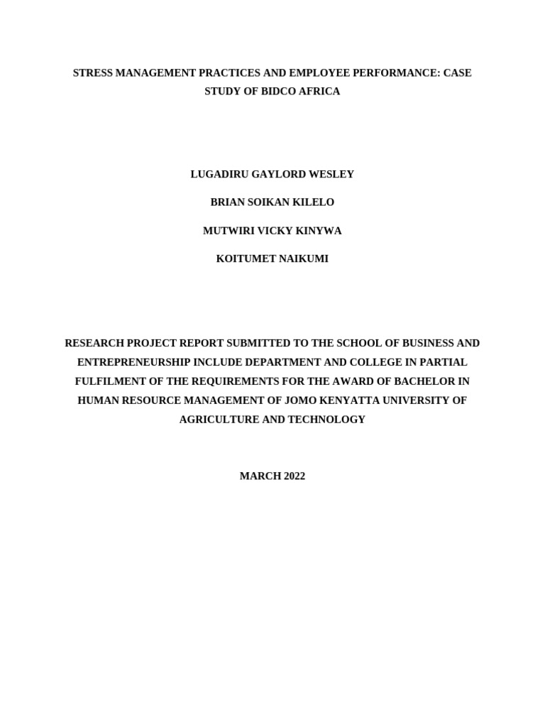 Stress Management Practices and Employee Performance | PDF | Stress ...
