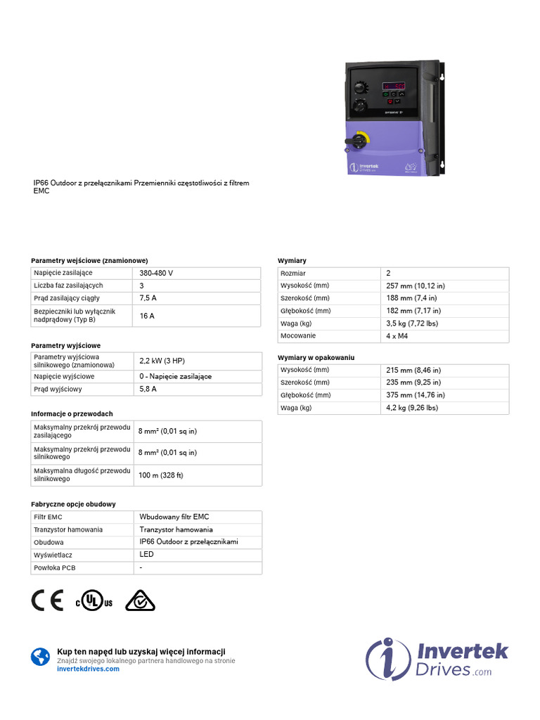 Invertek Drives ODE-3-240058-3F4B Datasheet | PDF