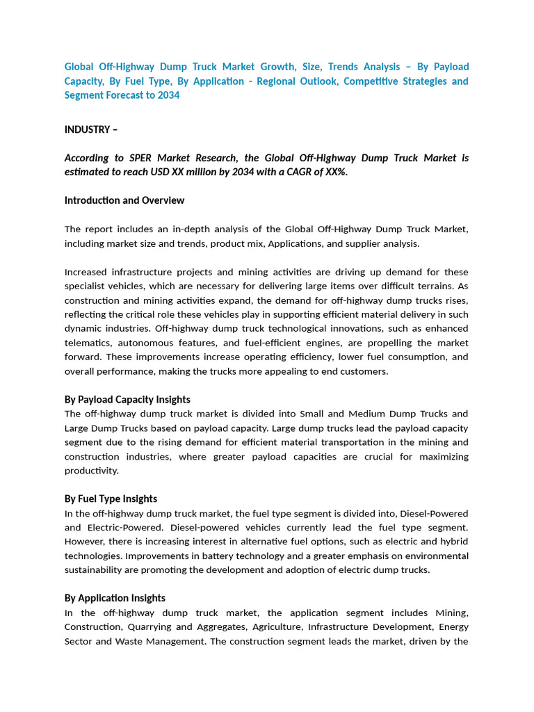 RD-Global Off-Highway Dump Truck Market | PDF | Truck | Transport