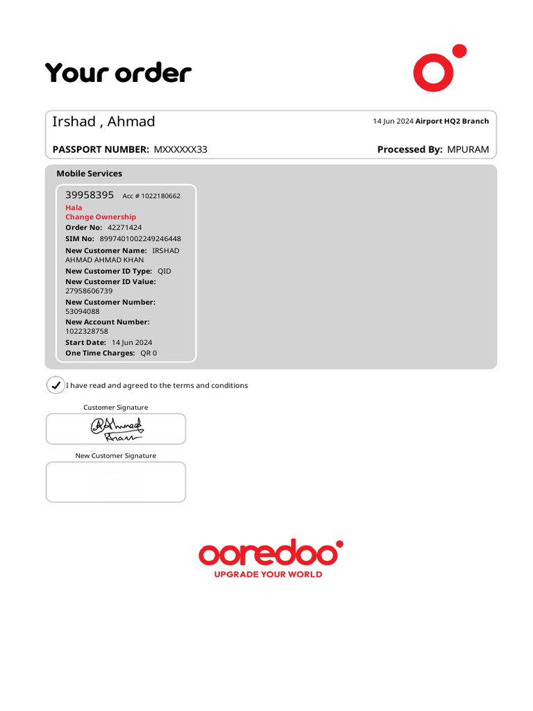Ooredoo Service Agreement Details | PDF | Credit Card | Damages