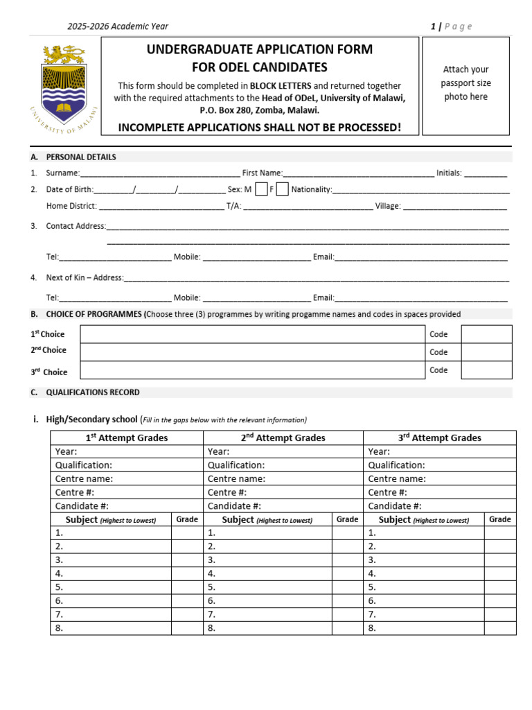 Unima Odel Application Form | PDF