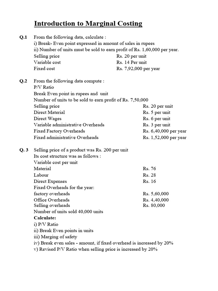 Marginal Costing Questions | PDF | Marketing | Management Accounting