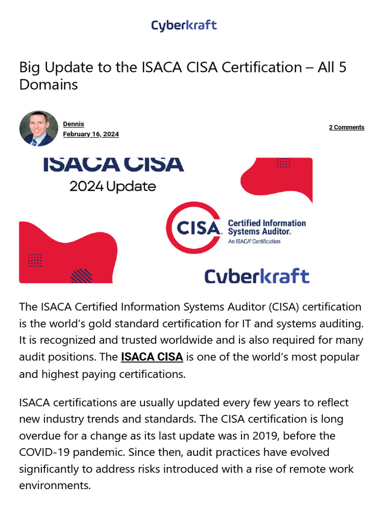 Big Update to the ISACA CISA Certification 5 Domain Changes | PDF | Computer Security | Security