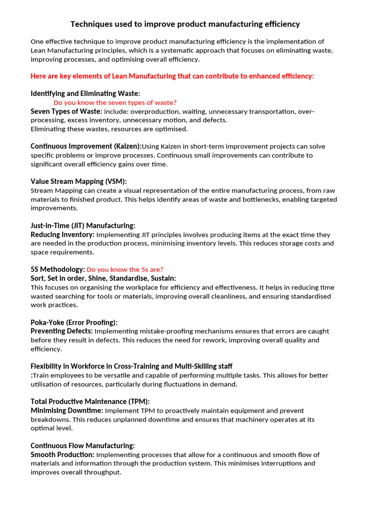 P4 Techniques Used To Improve Product Manufacturing Efficiency | PDF | Lean Manufacturing ...