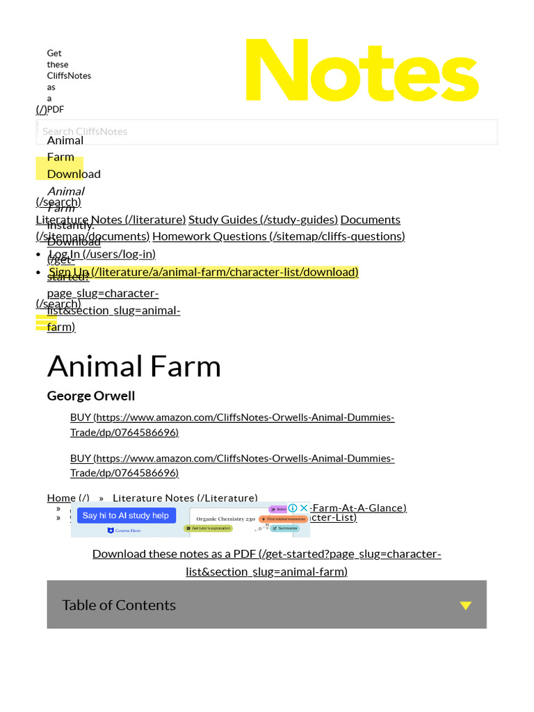 Animal Farm - Character List - CliffsNotes | PDF | Fictional Pigs