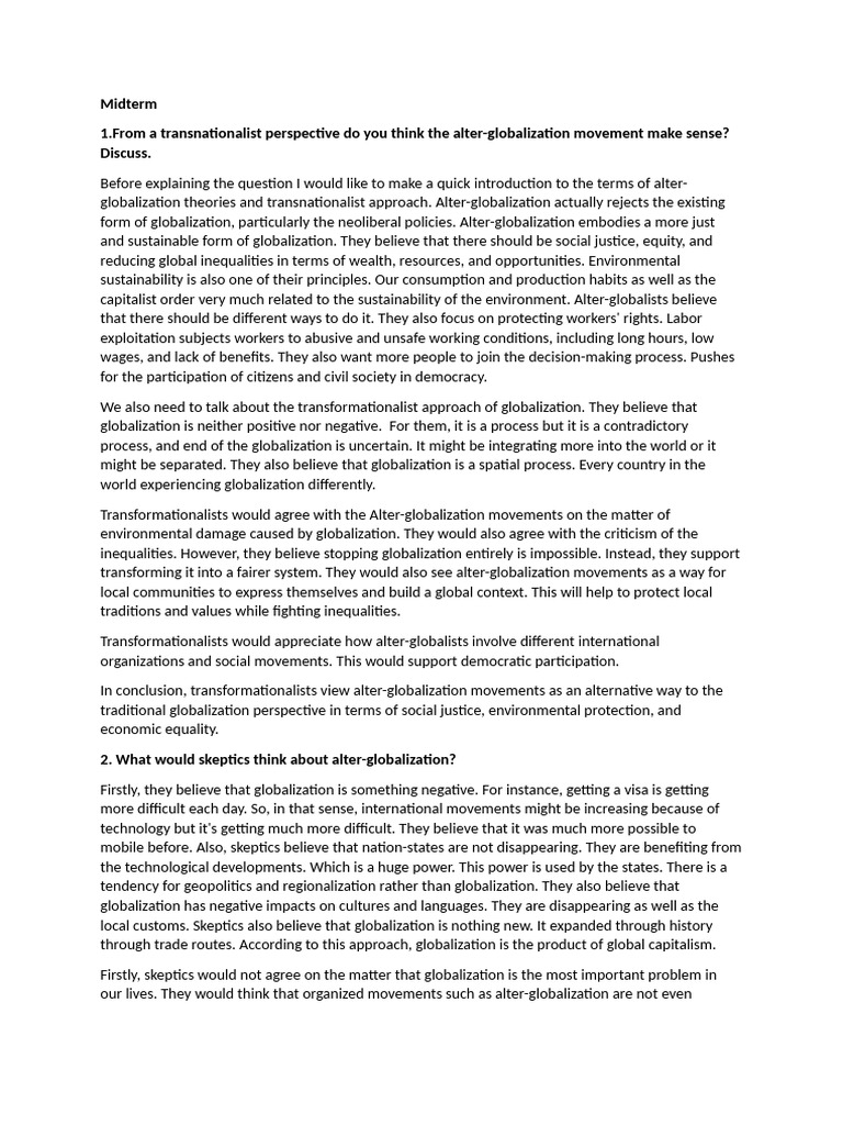 midterm exam current issues | PDF | Globalization | Agriculture