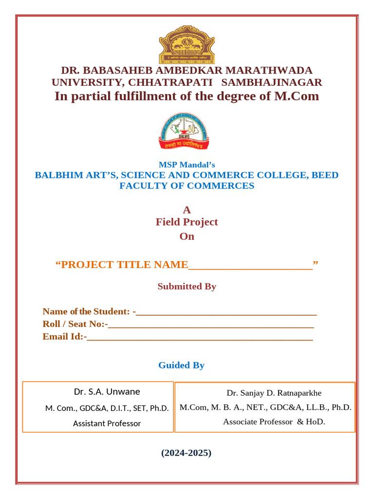 M.Com Field Project Report Template | PDF