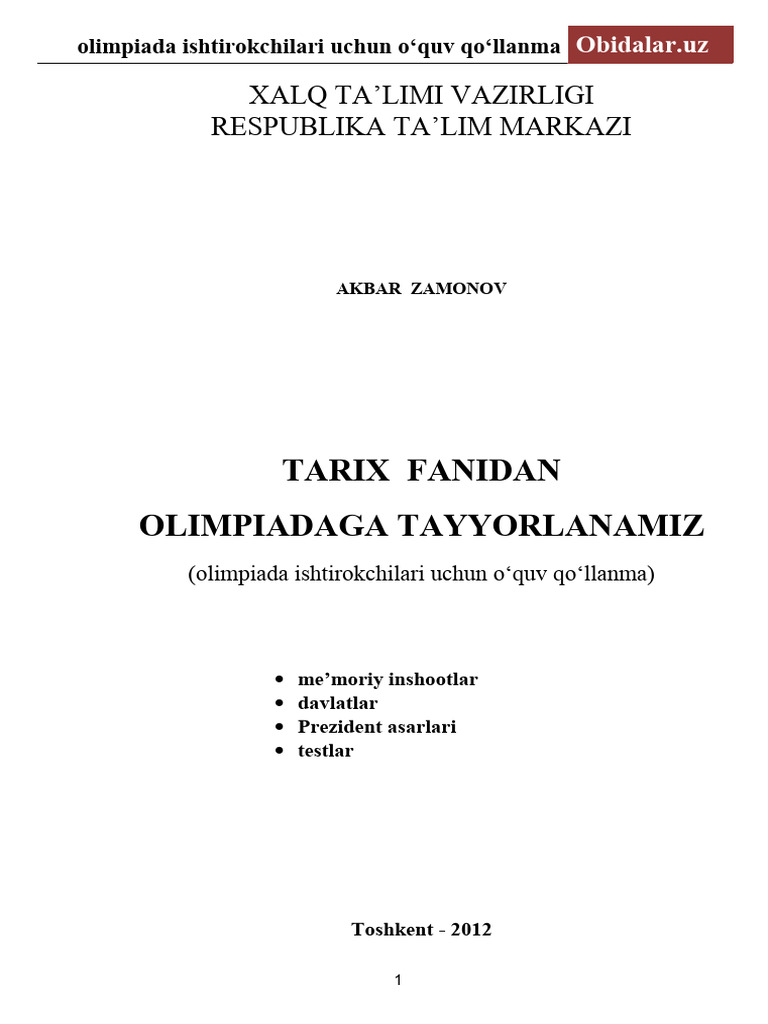 Tarix Fanidan Olimpiadaga Tayyorlanamiz1 | PDF