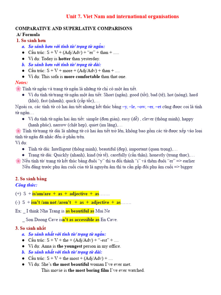TA10 - UNIT 7 (Grammar & Vocabs) | PDF | Vietnam
