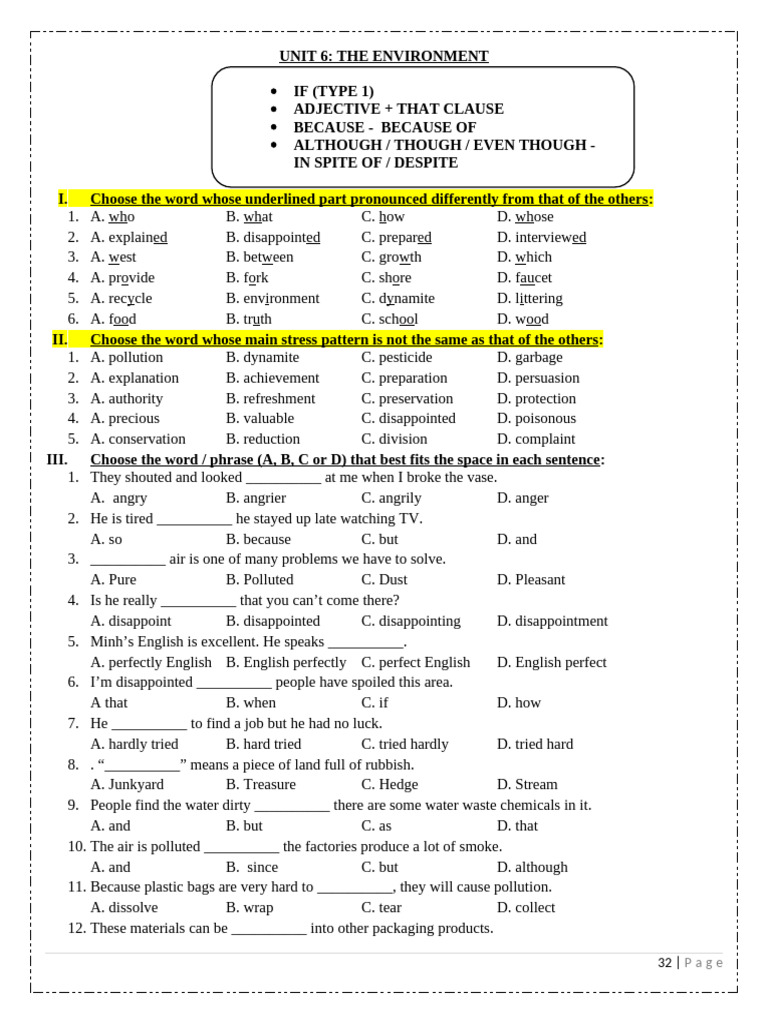 Environmental Vocabulary and Grammar Exercises | PDF | Pollution | Waste