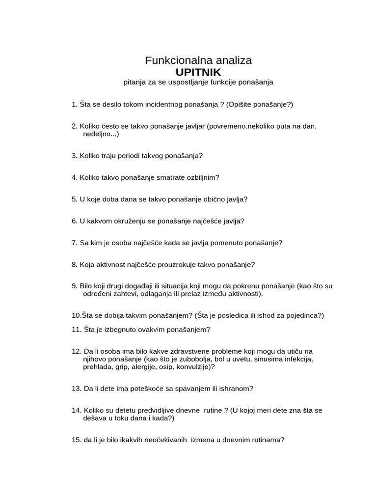 Funkcionalna analiza- upitnik | PDF
