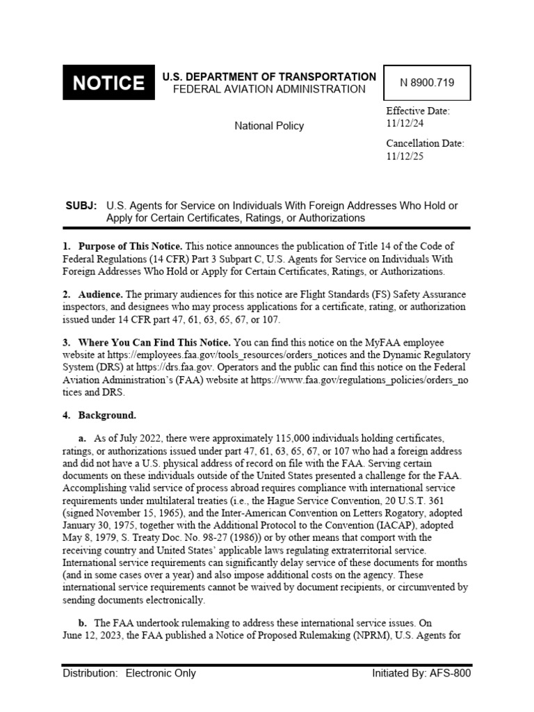Notice: Federal Aviation Administration N 8900.719 National Policy ...