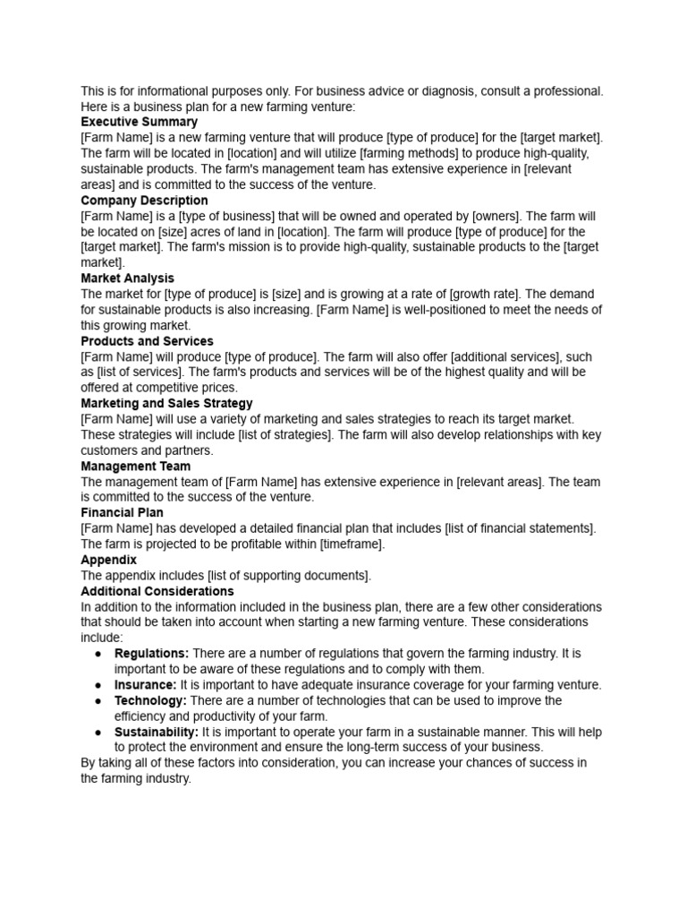 Business Plan For A New Venture (Farming) | PDF | Marketing | Business ...