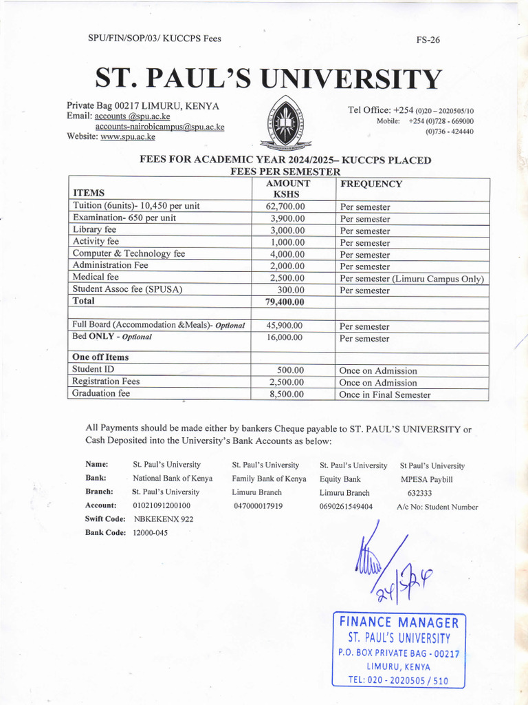 Fee Structure For Undergraduate KUCCPS 2023 2024 Cohort | PDF