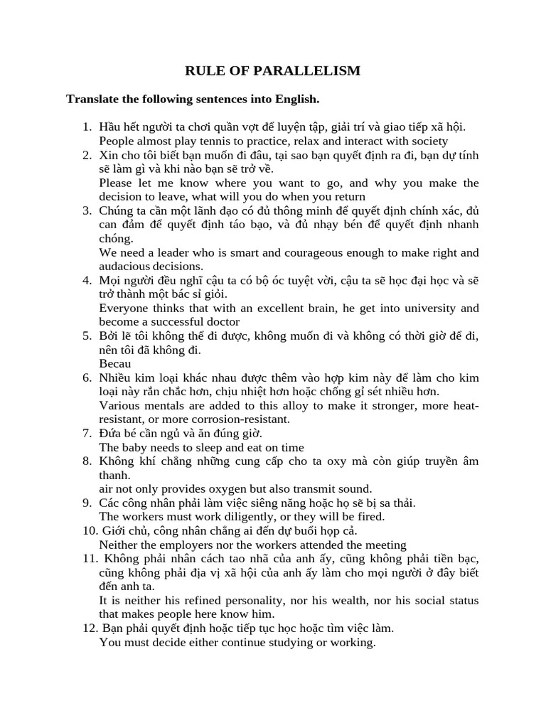 Exercise On RULE OF PARALLELISM | PDF