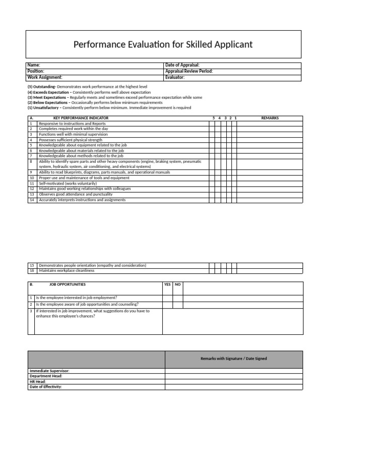 Skilled Performance Evaluation | PDF
