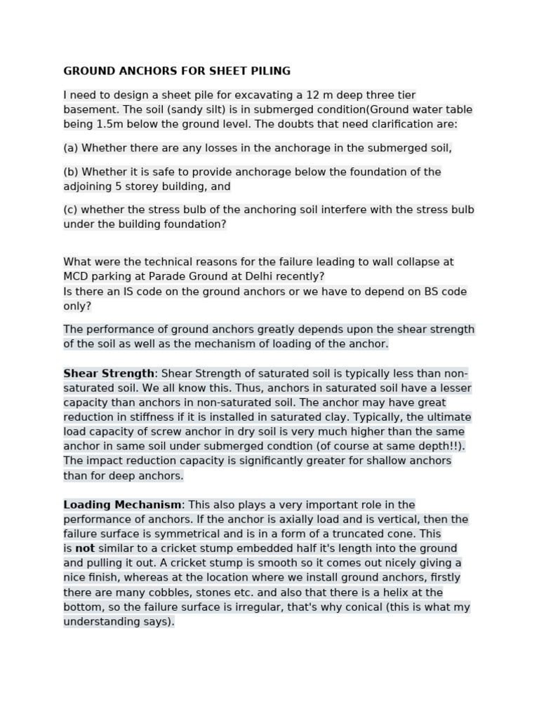 Ground Anchors For Sheet Piles | PDF | Deep Foundation | Foundation ...