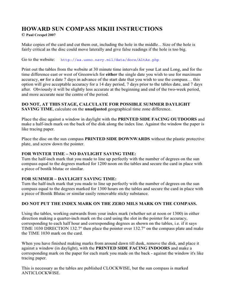 Howard Sun Compass Instructions - Trade Mark London | PDF | Compass ...
